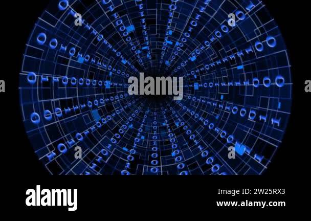 Binary code in blue colour - abstract speed motion in a tunnel design - technology background ...