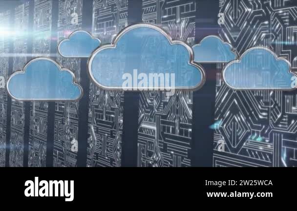 Animation of blue clouds floating, data processing and digital ...