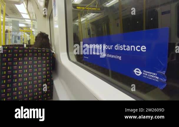 Keep Your Distance Signage On Train Window On London Underground Stock ...