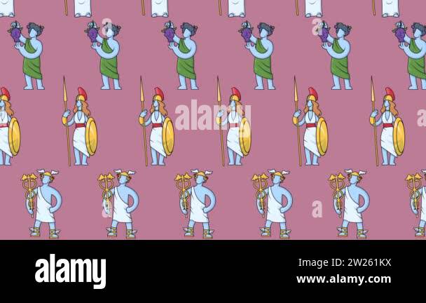 Seamless animated pattern of Ancient Greek gods on colorful background ...