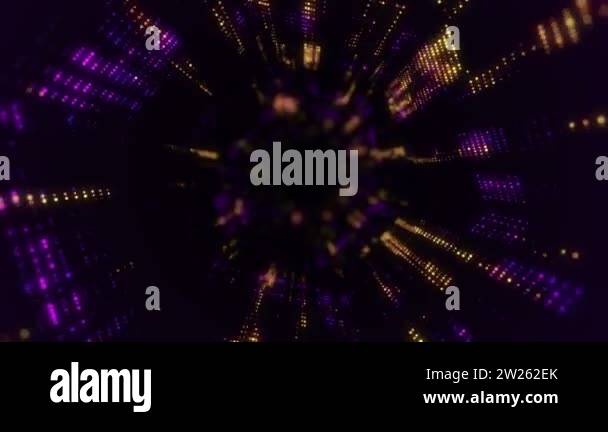 Animation of flying into digital technologic tunnel from glowing and ...