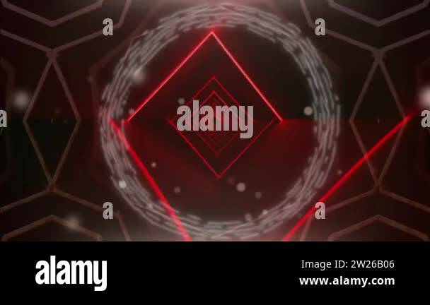 Animation of glowing QR code with red neon elements and circles ...