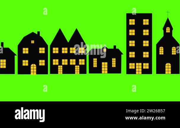 City Green screen Chroma key animation, seamless loop, night scene ...