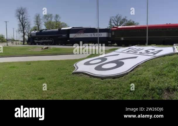 route 66 train and sign tulsa Stock Video Footage - Alamy