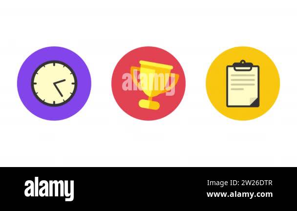 Business icons clock cup document. Animation icons. Transparent ...