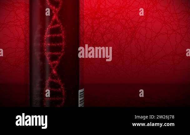 Molecule of DNA system with red blood in test tube. Blood test ...