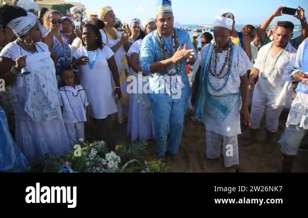salvador, bahia / brazil - february 2, 2020: Candomble supporters and ...