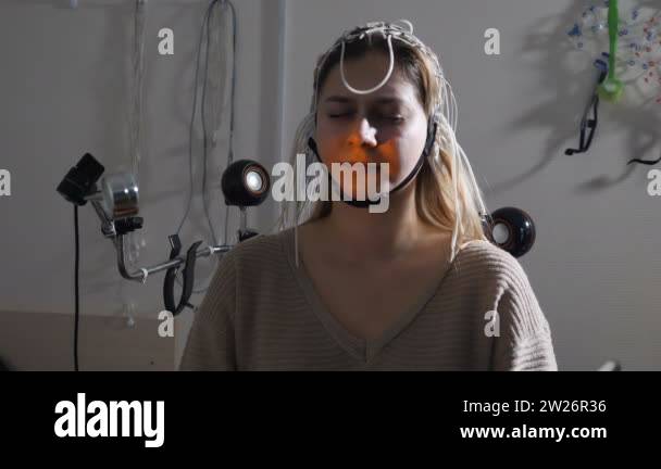 Electroencephalographic examination in clinic. Equipment for receiving ...