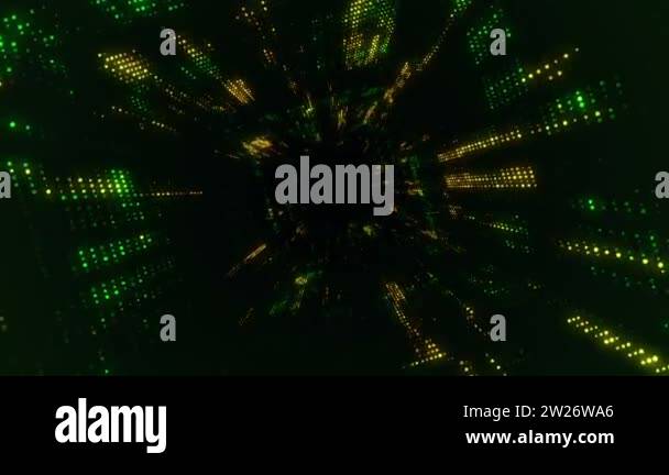 Animation of flying into digital technologic tunnel from glowing and ...