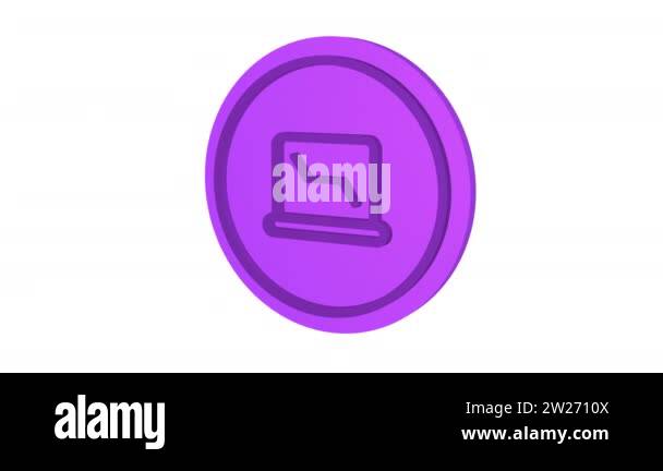 Laptop with negative graph 3d icon. Purple color. Alpha channel. Looped ...