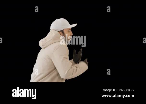 Hip-hop man singing rap, walking and making gestures, Alpha Channel ...