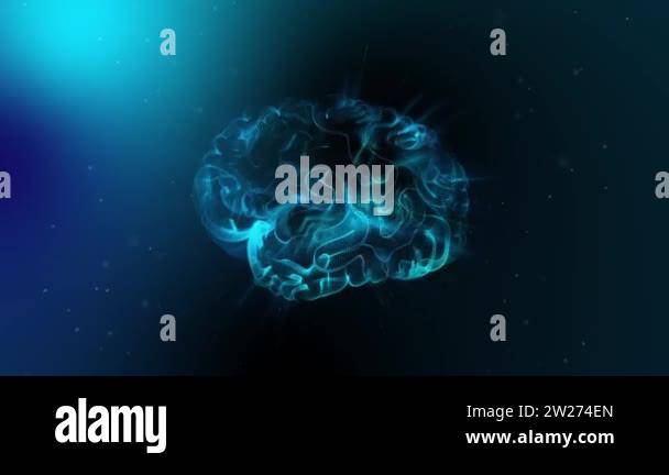 3D Animation of Brain Impulses in Blue Background. Brain Spinning With ...