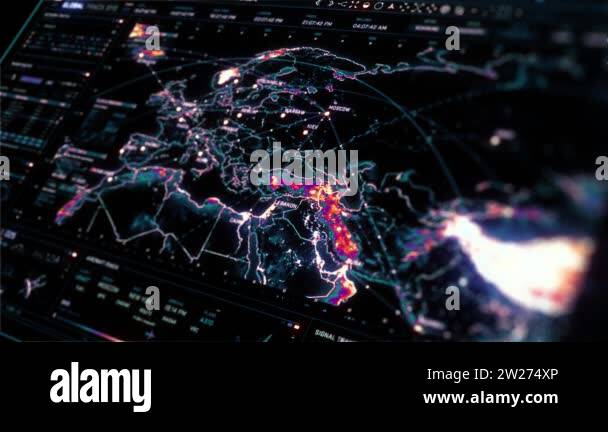 Perspective Futuristic Interface Screen Tracking Location All Over The