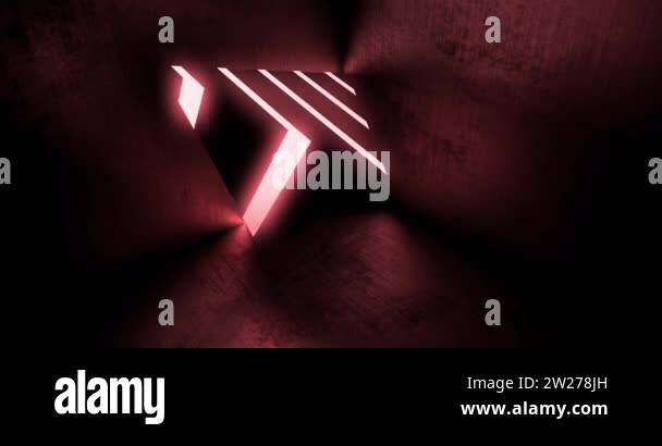 Red neon triangle shape with glowing abstract of light and futuristic ...