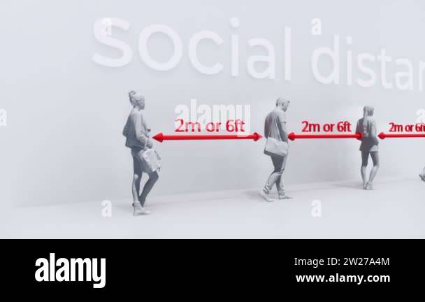 Abstract unrecognizable people in line keep safe distance in pandemic ...