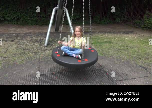 Kid Swinging Outdoor, Child Playing at Playground, Happy Smiley Girl ...