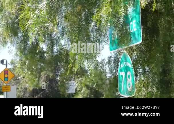 Freeway entrance sign on interchange crossraod in San Diego county ...