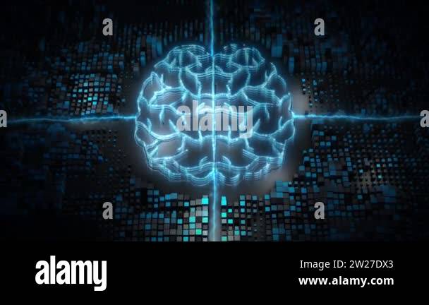 Artificial intelligence (AI) brain animation, big data flow analysis, deep learning modern ...