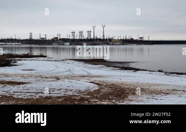 buildings and structures of the Volga hydroelectric power station on ...