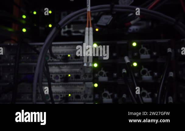 Fibre Channel fc switch on datacener server rack background Stock Video ...