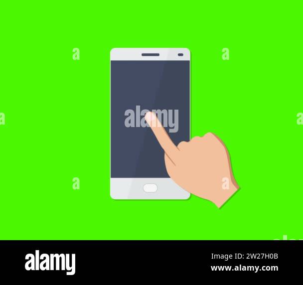 Hand touchscreen icon set animation with green screen background. Touch ...