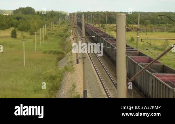 Empty rail cars of moving cargo train in the country Stock Video ...
