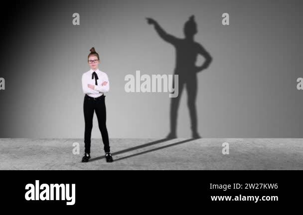 Smart Teenager girl pretends to be businessman, super hero with ...