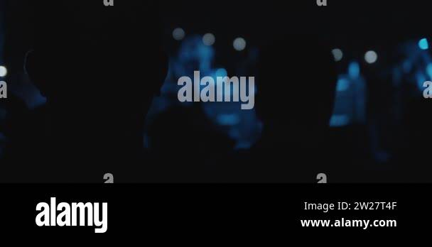 Behind shot of people silhouettes during a live show concert of a band ...