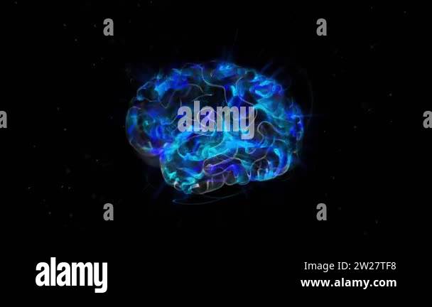 3D Animation of Brain Impulses in Blue Background. Brain Spinning With ...