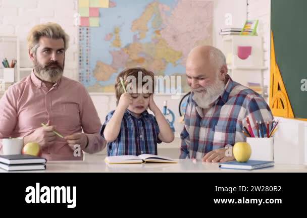 Grandfather Father and grandson playing indoors. Generation of people ...