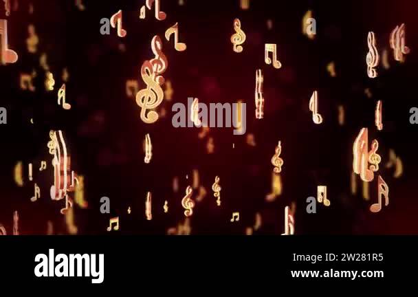 Abstract art audio pattern of music notes falling on a black 4K 3D Loop ...