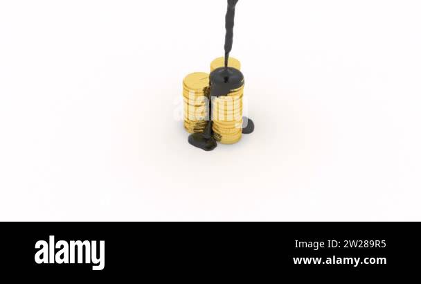 Black oil poured money on white background. Money background. Black ...