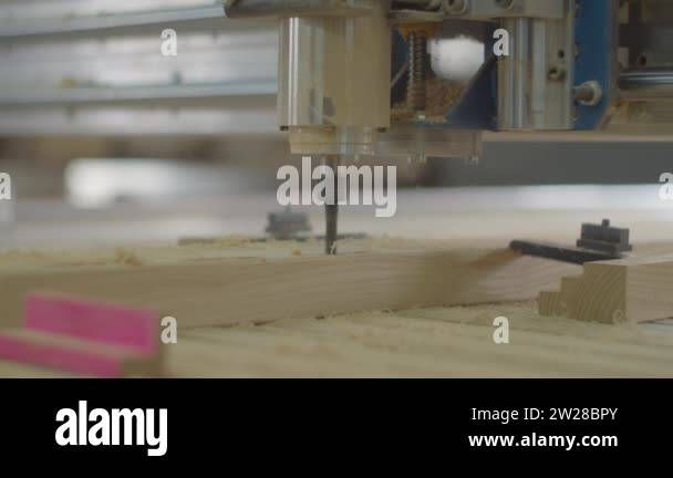 Milling process on computer numerical control machine in action in slow ...