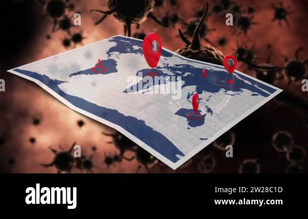 Animation of brown macro corona virus spreading and floating with red ...