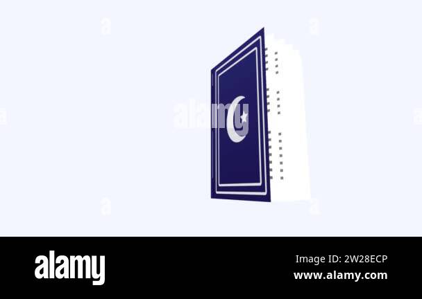 Islamic book or holy Quran open animation with White background ...