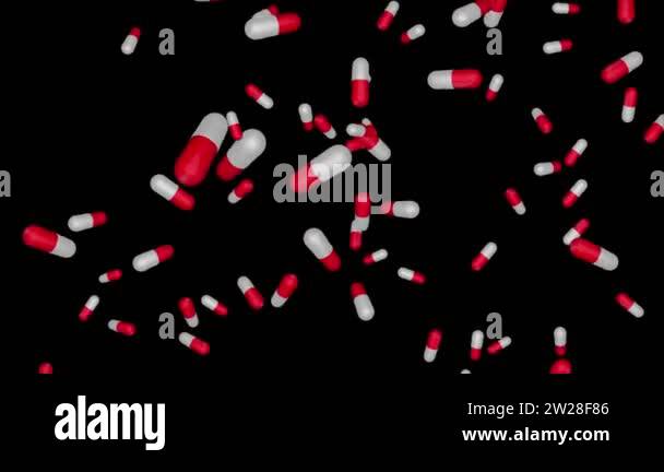 Falling red and white drug capsules or pills, Medicine and drugs Loop ...