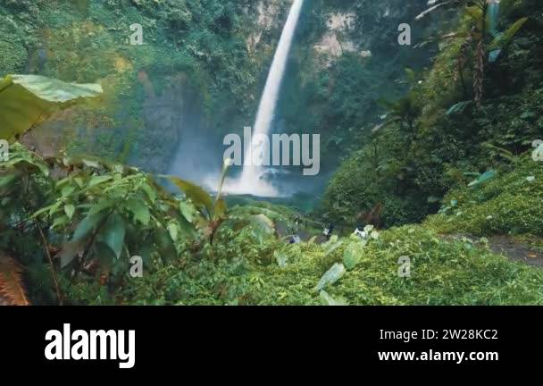 Epic waterfall Nature background time lapse 4k. High Humidity In Jungle ...