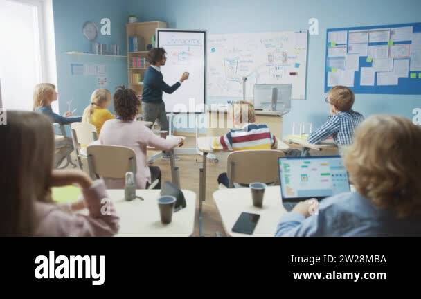 Elementary School Physics Teacher Uses Interactive Digital Whiteboard ...