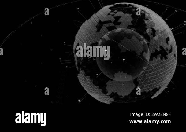 Abstract 3D rotating globe with continents. Triangular mesh of ...