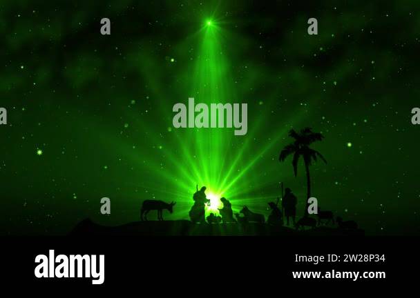 Christmas Scene with twinkling stars and brighter star of Bethlehem ...