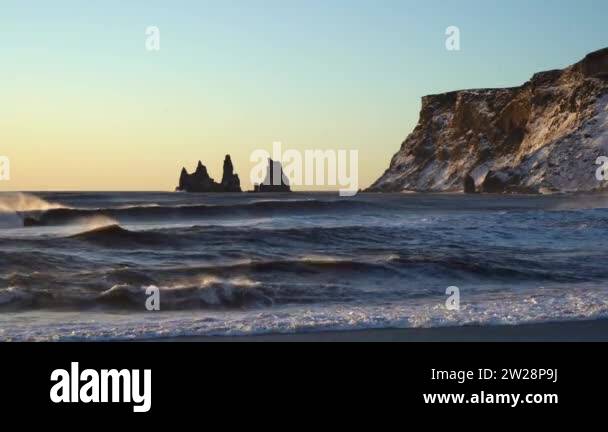 Well know and very beautiful Black Sand Beach in Iceland located in Vik ...