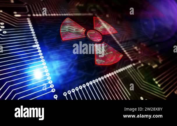 Cyber attack with nuclear symbol, digital war, cybernetic conflict ...