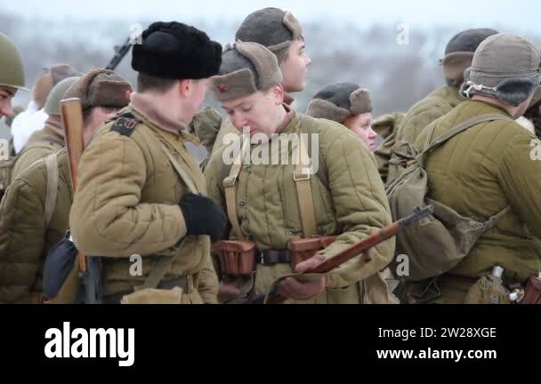 Soldiers in military uniforms soldiers of the Red Army WW2 in the ranks ...