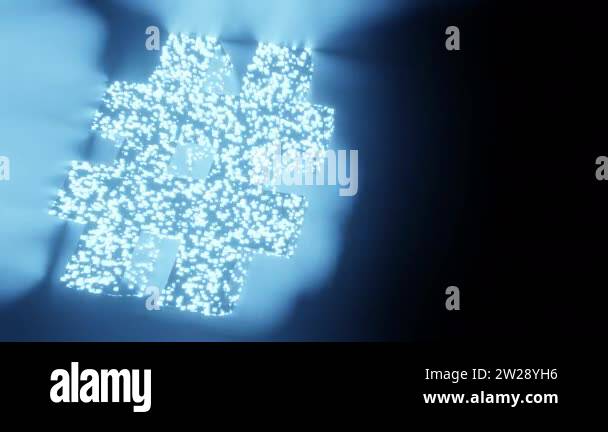 Hashtag sign and symbol glow futuristic particle 3D rendering cube ...