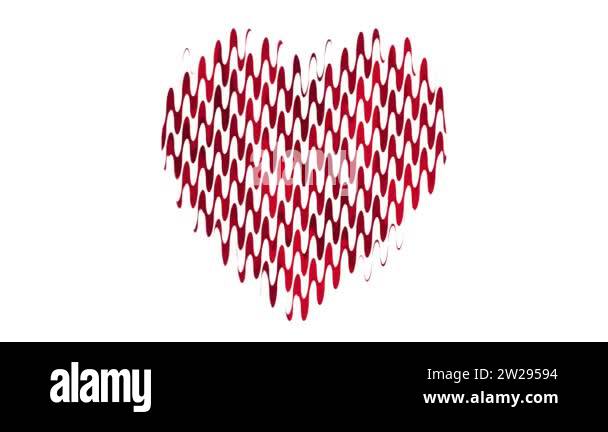 Trendy heart shape animation with moving red waves on the white ...