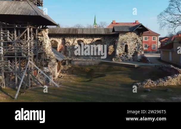 Latvia, Limbazi Medieval Castle Ruins. Aerial View of the 13 Th Century ...