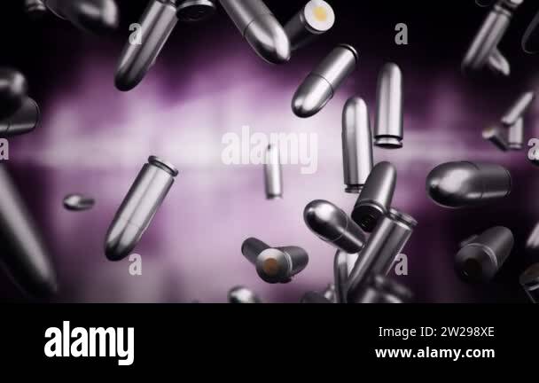 Animation falling of bullets different calibers on dark and blurred ...