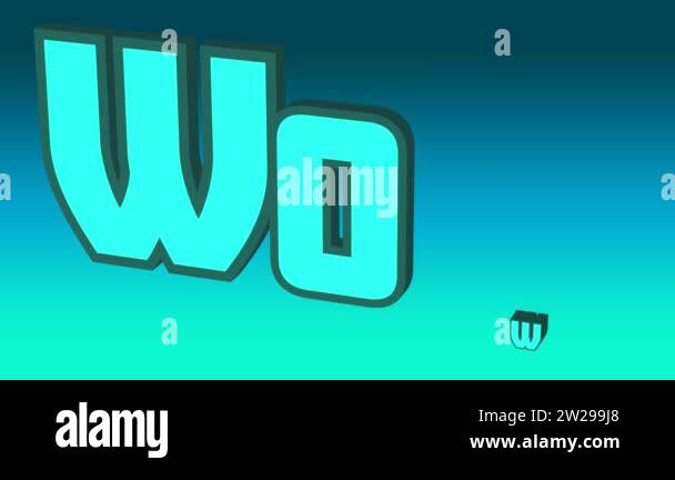 Digital animation of wow text moving against blue and green gradient ...