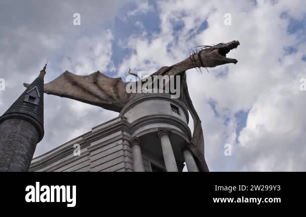 Orlando, Florida. March 06, 2020. The Gringotts Dragon throwing fire in ...
