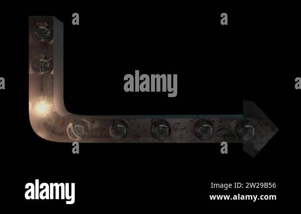 animated rusty steel blinking light bulb arrow with 4 light animation ...